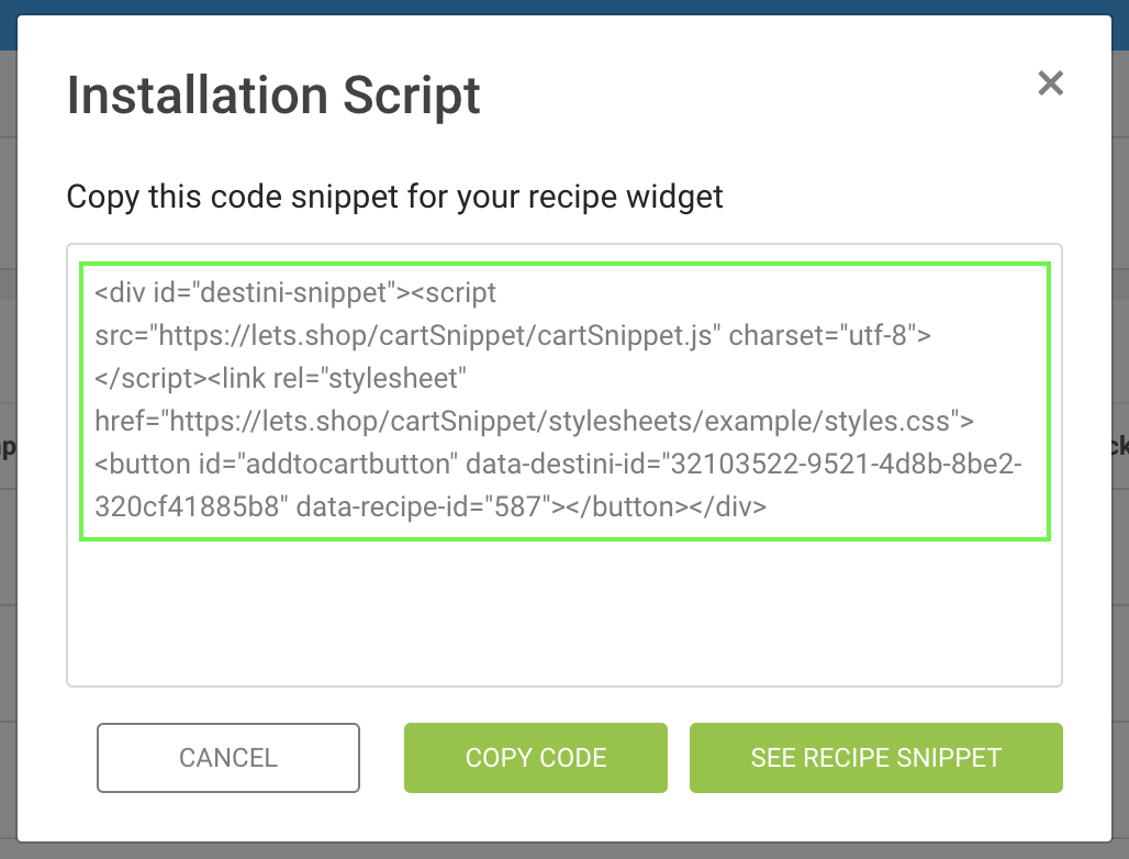 Creating a Shoppable Recipe Widget – Destini